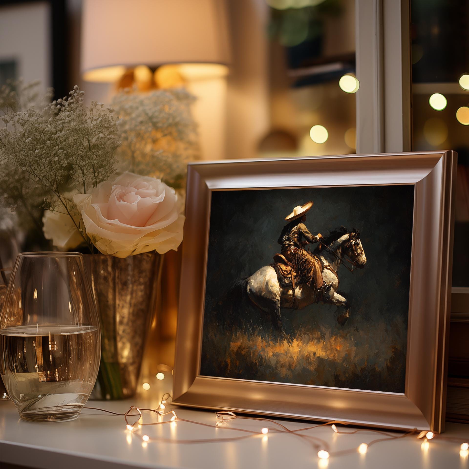 Rustic Mexican Charro on Rearing Horse Painting - Moody Western Art ...