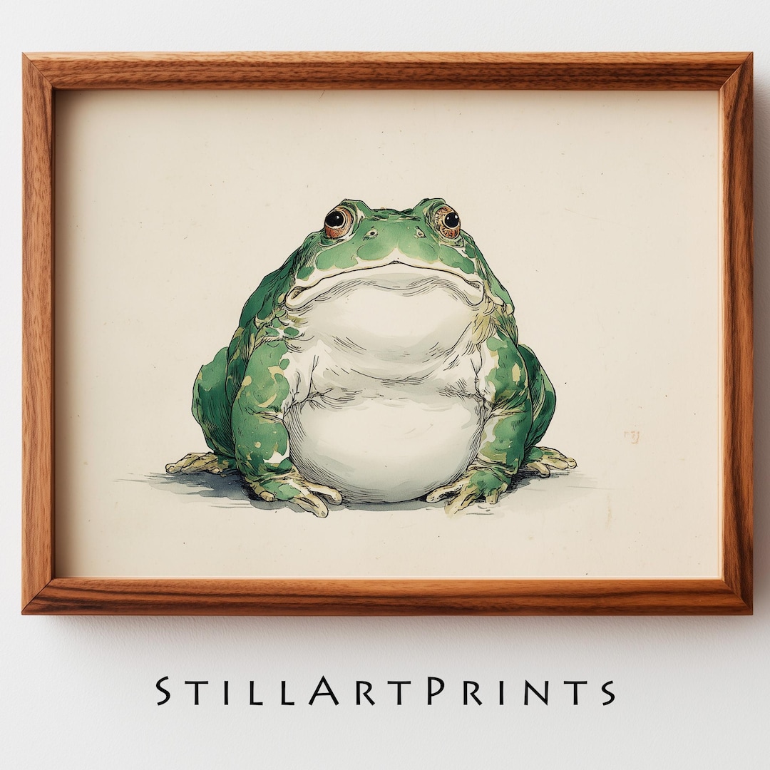 Goofy Green Frog Printable Wall Art - Cute Ink Sketch With Watercolor ...