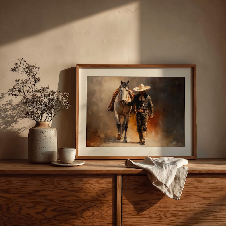 Rustic Mexican Charro Painting - Dramatic Cowboy and Horse in ...