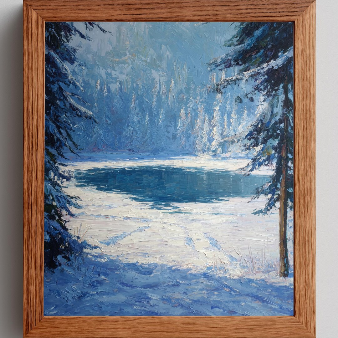 Winter Snow Melt and Forrest Mountains Scene - Serene Wintry Printable ...