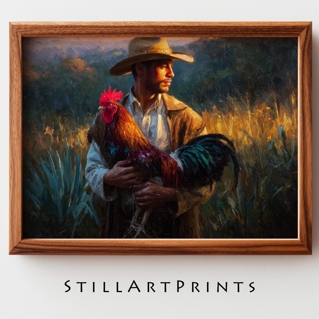 Rustic Mariachi With Maran Rooster - Moody Dawn Ranch Scene, Vintage ...