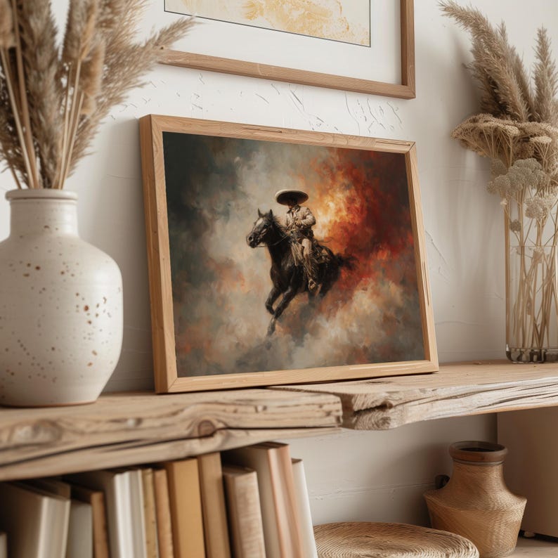 Dramatic Mexican Charro on Galloping Horse - Rustic Western Painting ...