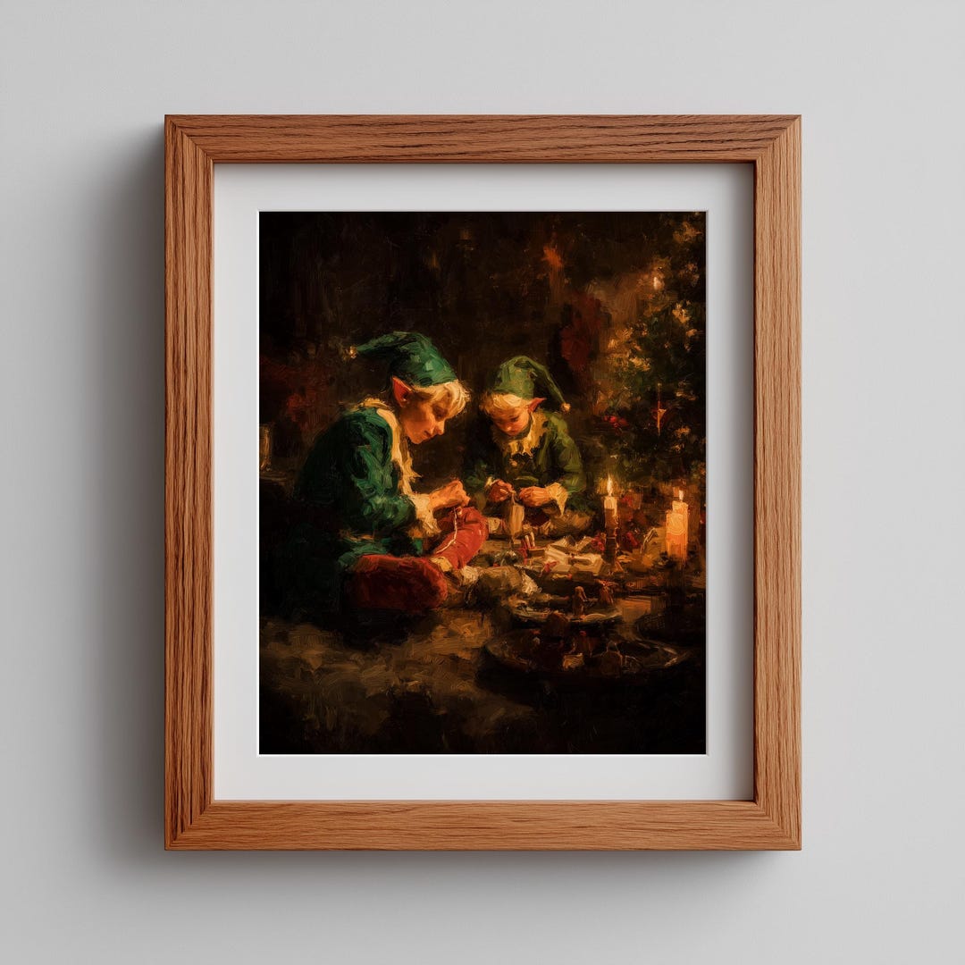 Vintage Elven Workshop Printable - Classic Christmas Elf Scene, Festive ...