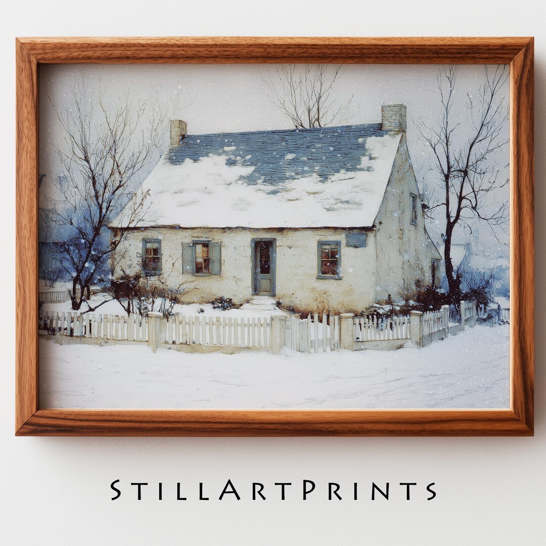 Rustic Winter Cottagecore Scene - Quaint Farmhouse With Snowy Landscape ...