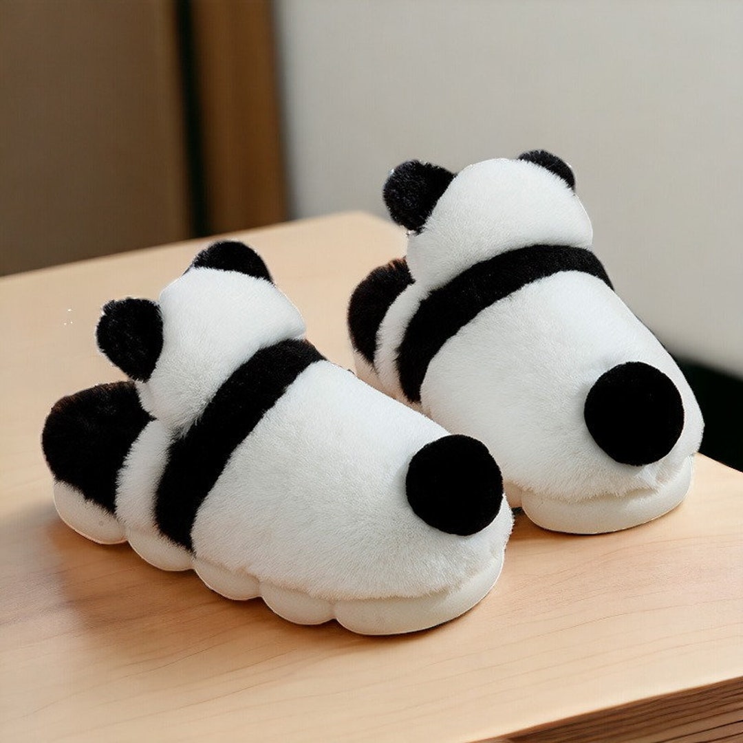 Cute Panda Shoes Winter Plush Slippers Women Warm Cartoon Garden House ...