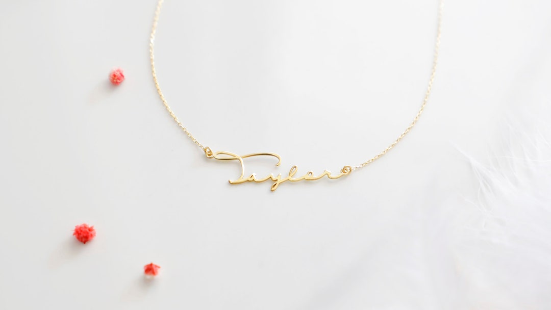Solid Real Gold Signature Name Necklace, Handwritten Name Necklace ...