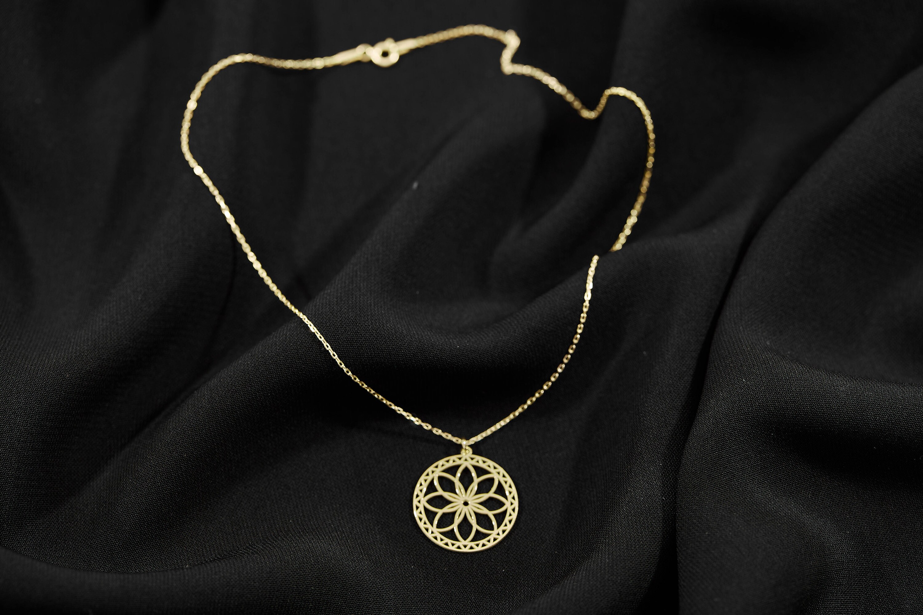 14K Solid Gold Mandala Necklace 18K Handmade Real Gold - Etsy