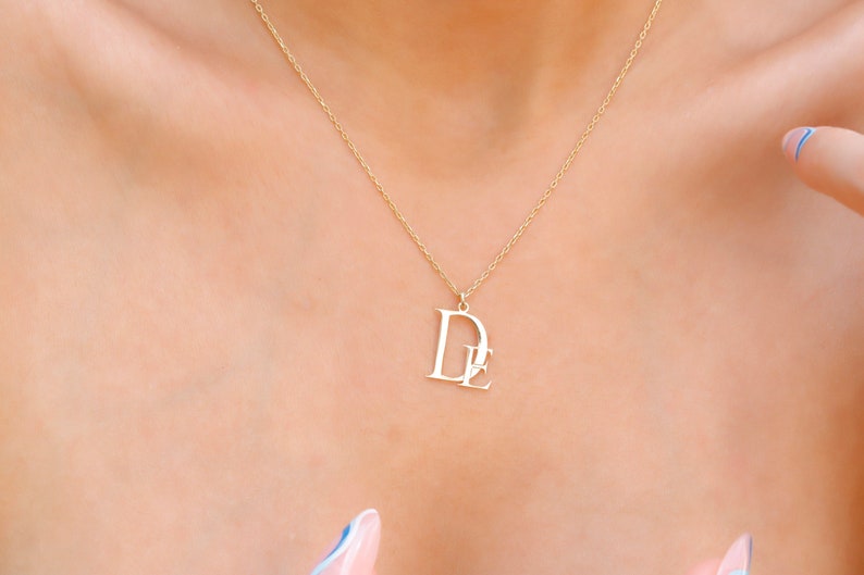 Personalized Real Gold Interlocking Two Initials Necklace, Dainty ...