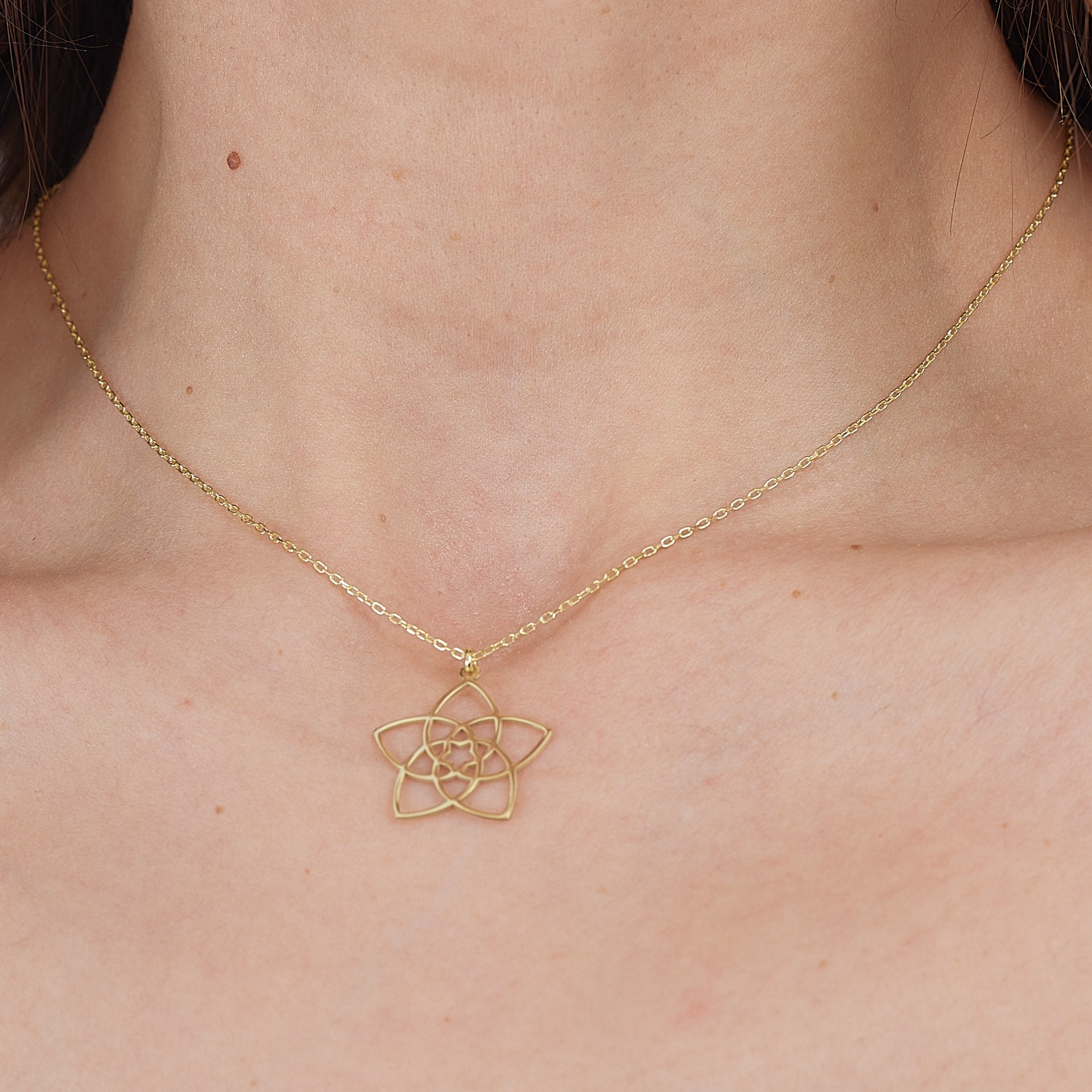 Flower of the Venus Necklace 14K Gold Venus Flower Necklace 18K Solid ...