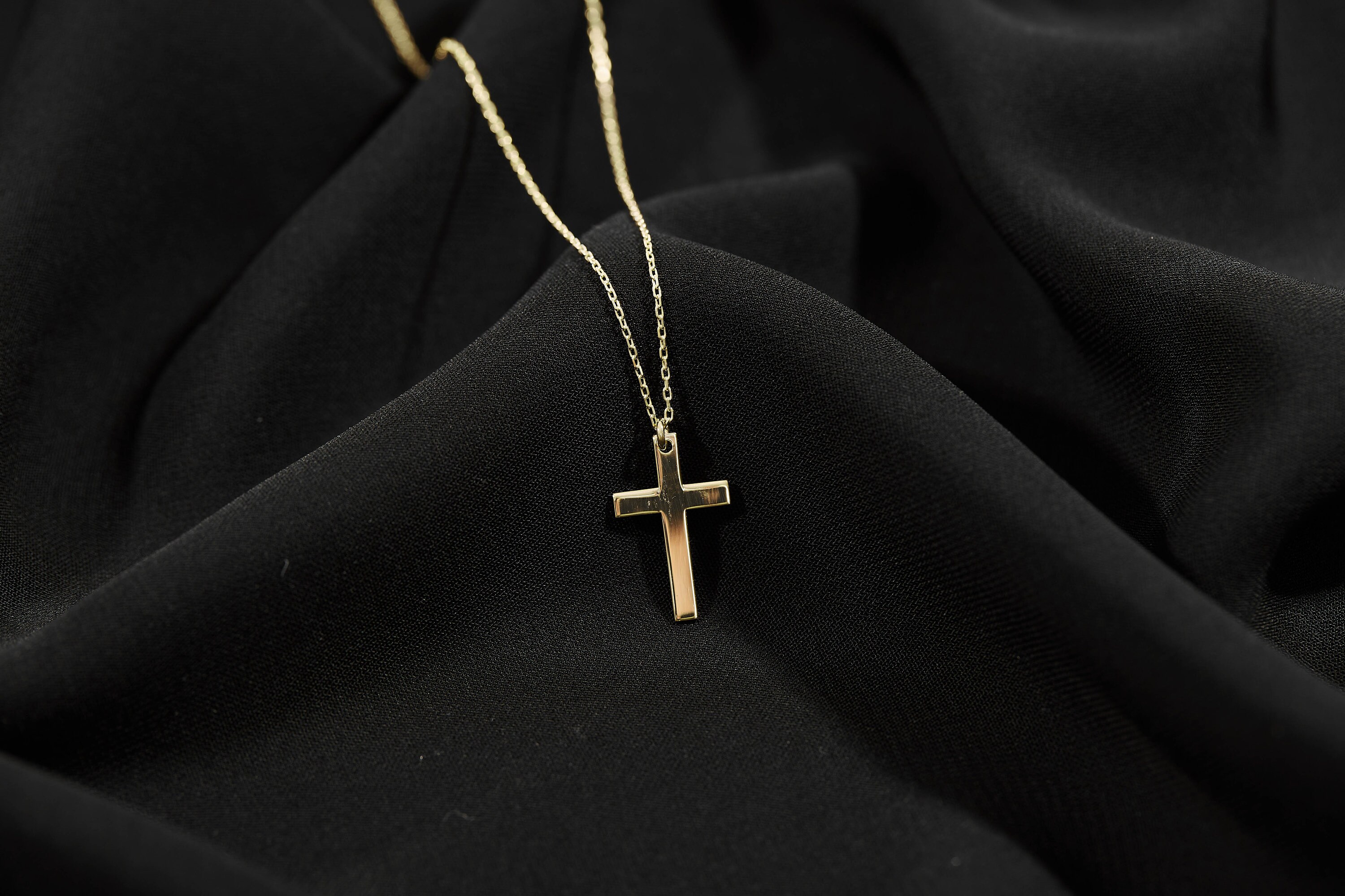 Cross Charm Necklace 14K Real Gold Solid Gold Cross Jewelry - Etsy