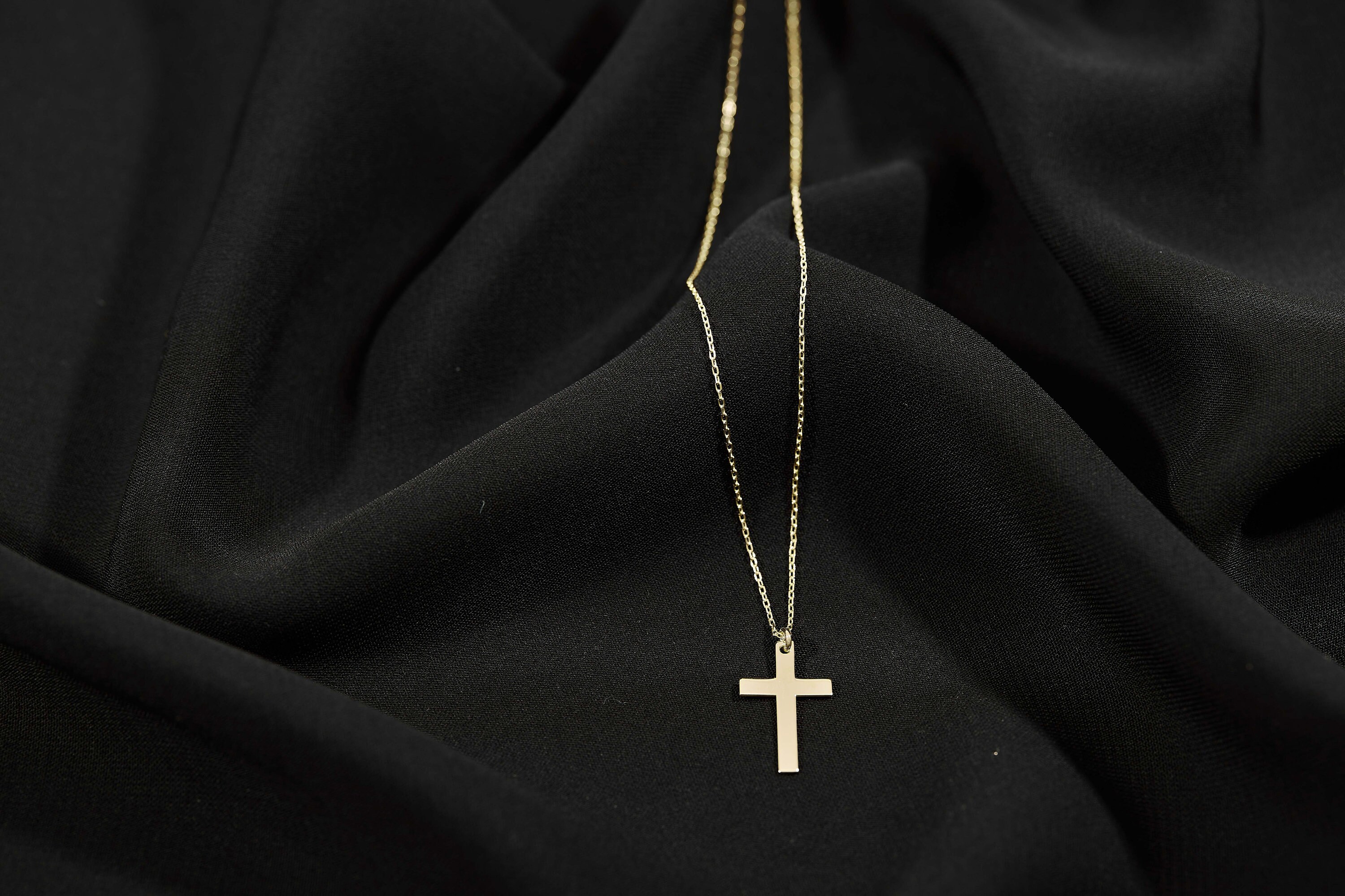 Cross Charm Necklace 14K Real Gold Solid Gold Cross Jewelry - Etsy