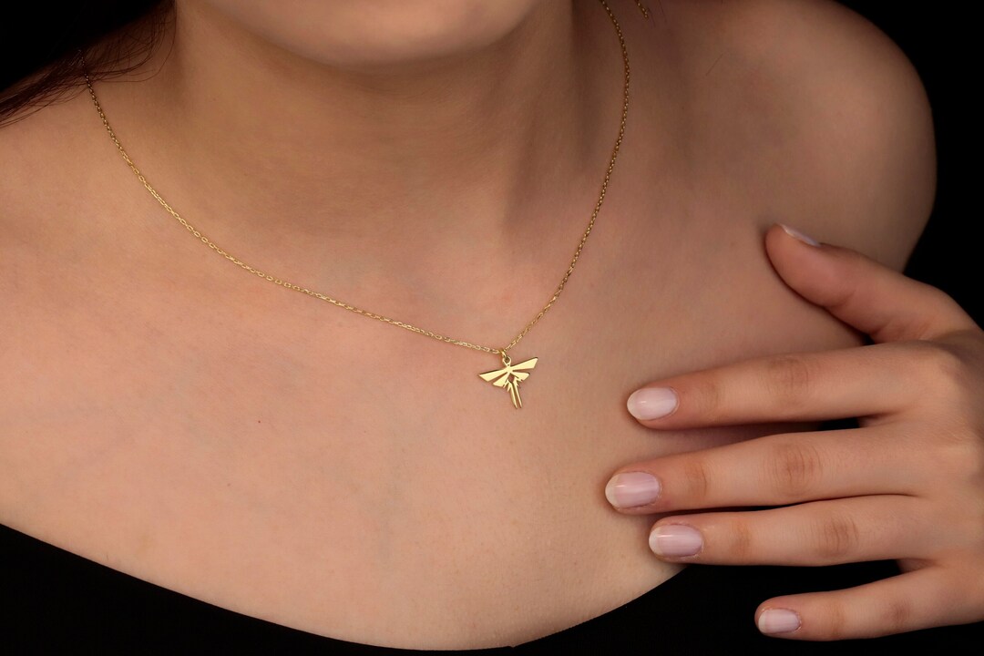 8K 10K 14K 18K Solid Real Gold Last of Us Necklace Dainty Minimalist Fireflies Pendant Animal ...