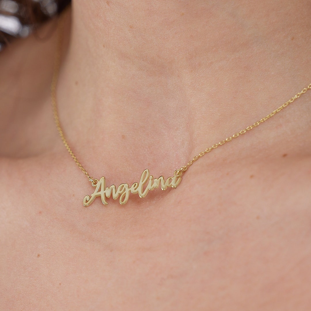Custom 14K Solid Gold Name Necklace | 8K Real Gold Necklace | Name ...