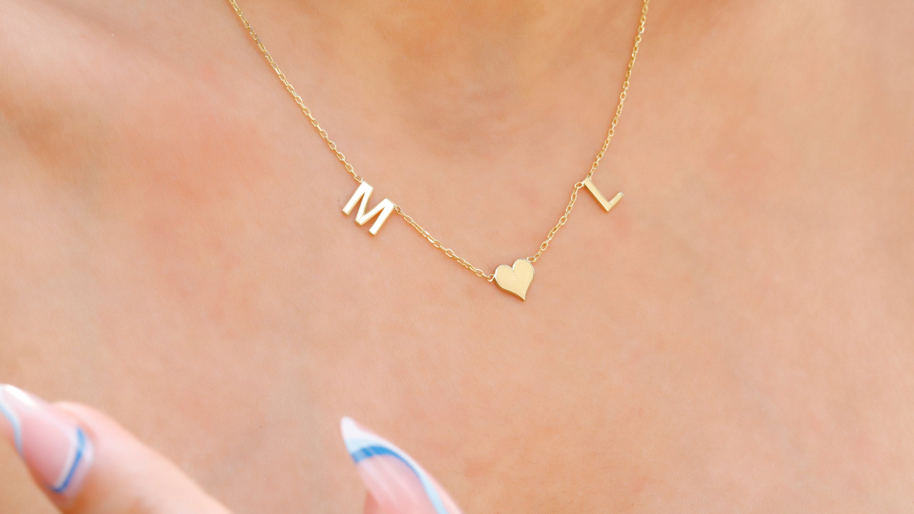 Solid Gold 2 Initial With Heart Necklace Two Letters - Etsy