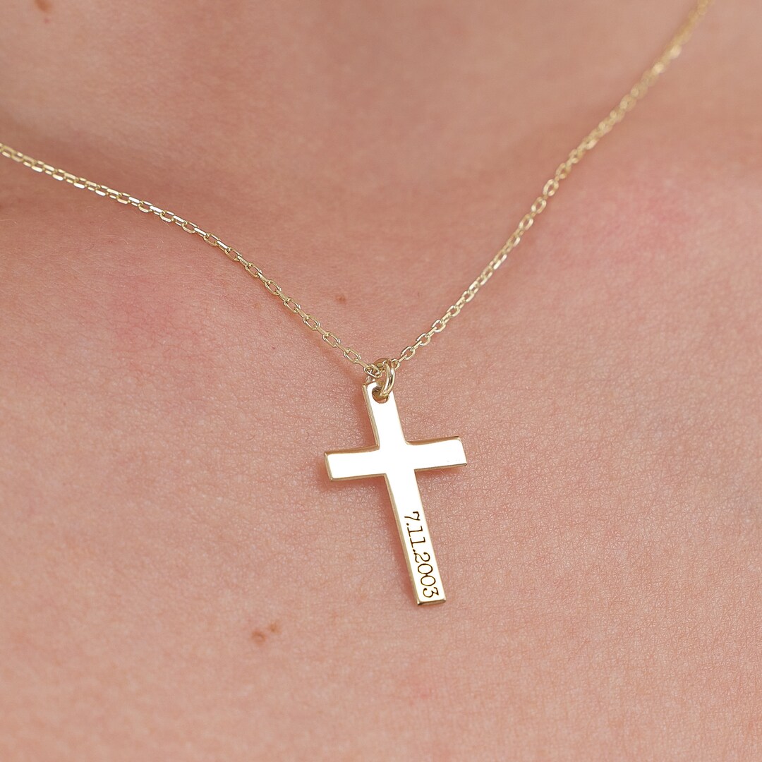 Cross Charm Necklace 14K Real Gold, Solid Gold Cross Jewelry | Dainty ...