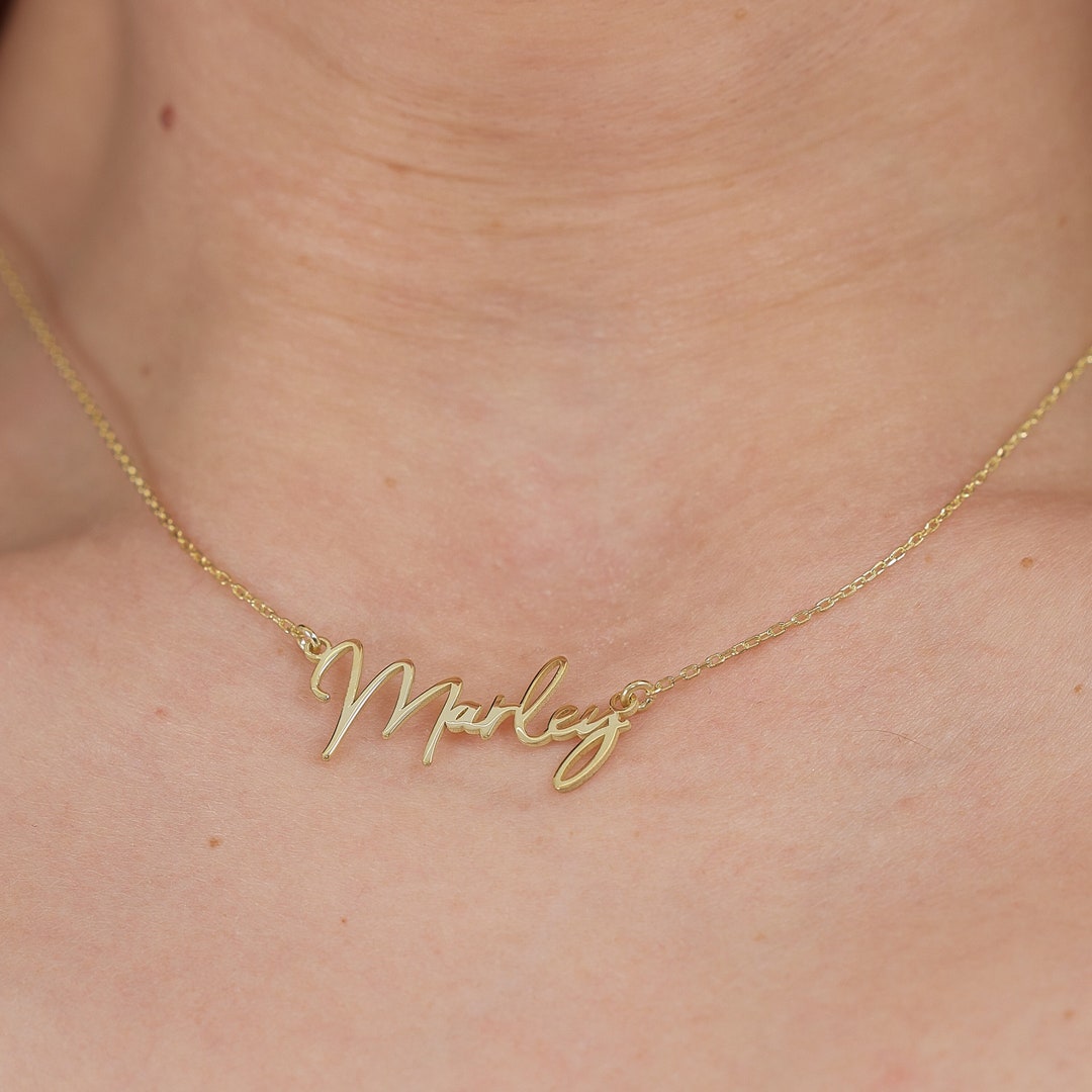 Name Necklace Gold 14k Solid Real Gold Custom Name Necklace 8k Gold