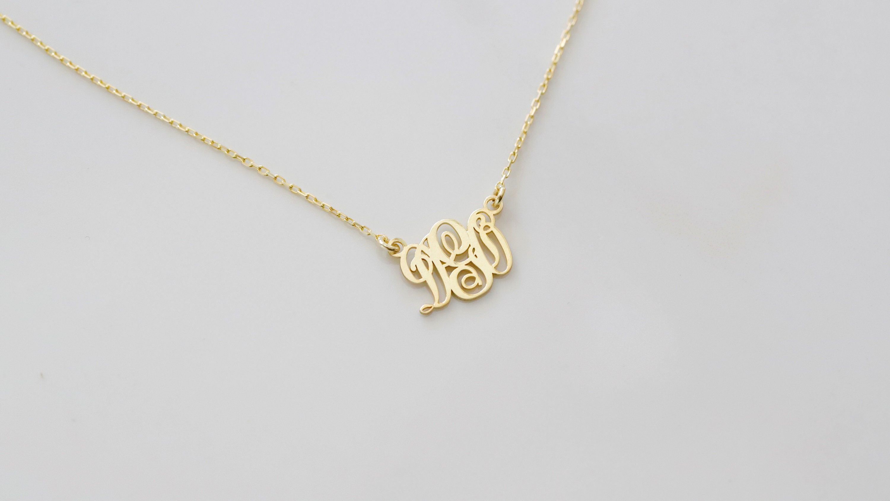 Personalized Solid Gold Monogram Necklace, 0.4 Inch Real Gold Monogram ...