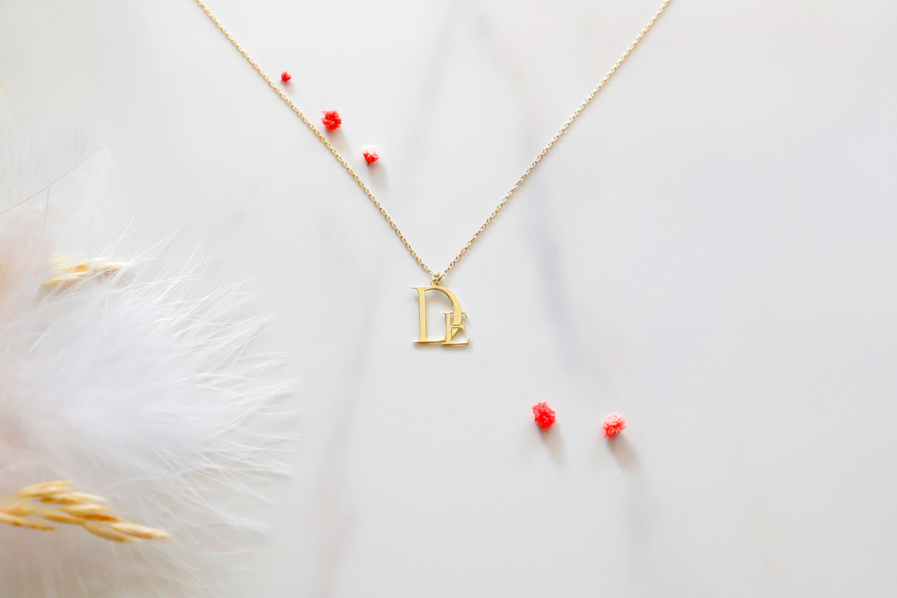 Personalized Real Gold Interlocking Two Initials Necklace - Etsy
