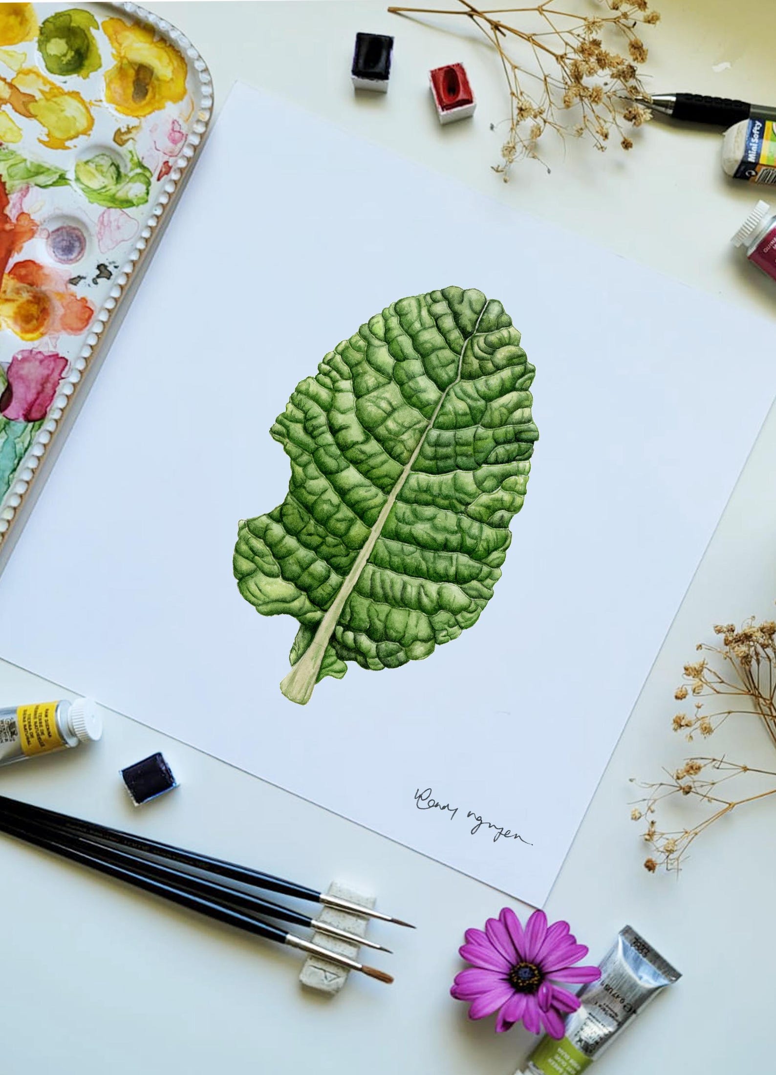 Primrose Leaf Wall Art Print White Background – Botanical Kitchen Decor ...