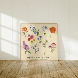 Spring in the Garden – Watercolor Wildflower Art Print Beige Background ...