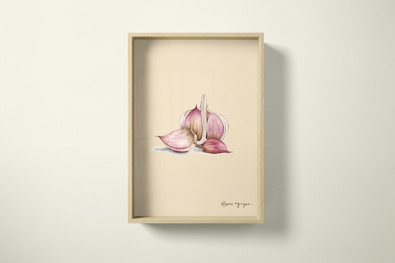 Garlic Wall Art Print Beige Background – Botanical Kitchen Decor ...