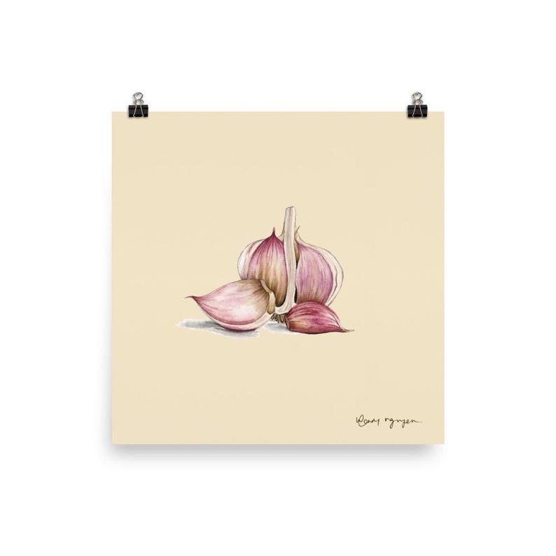 Garlic Wall Art Print Beige Background – Botanical Kitchen Decor ...