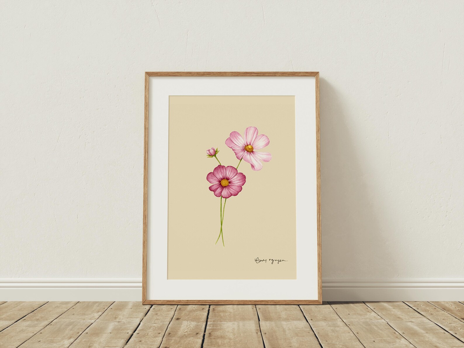 Cosmos Beige Background - Botanical Watercolor Artwork - Floral ...