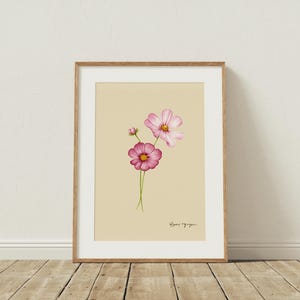 Cosmos Beige Background - Botanical Watercolor Artwork - Floral ...