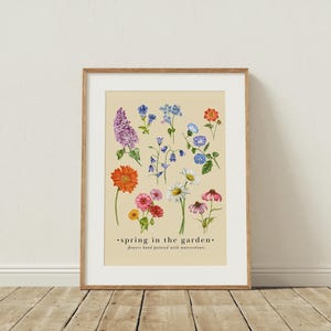 Spring in the Garden – Watercolor Wildflower Art Print Beige Background ...