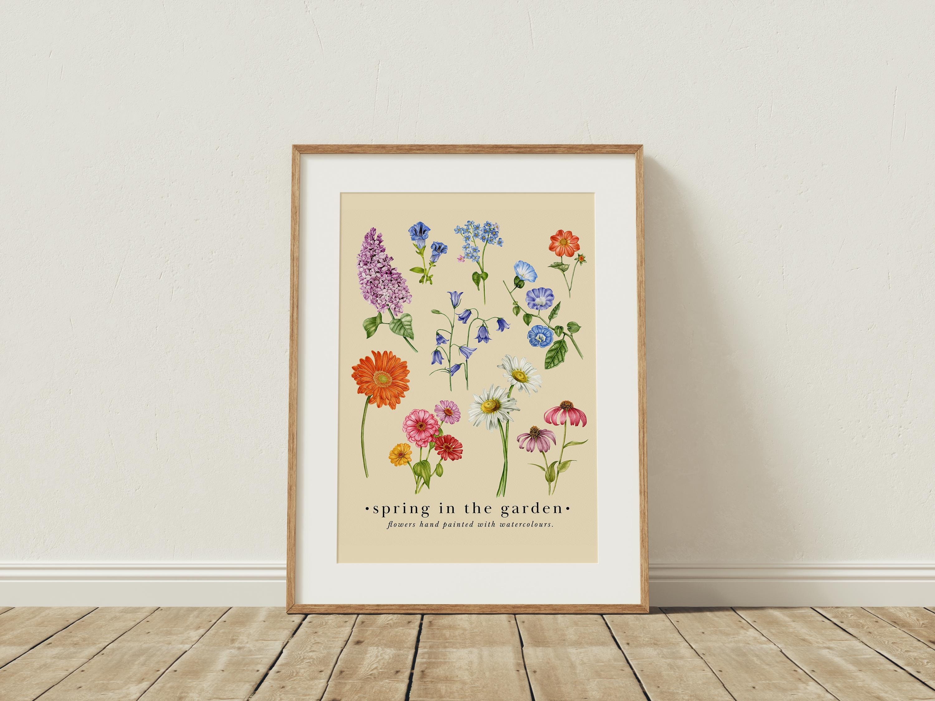 Spring in the Garden – Watercolor Wildflower Art Print Beige Background ...