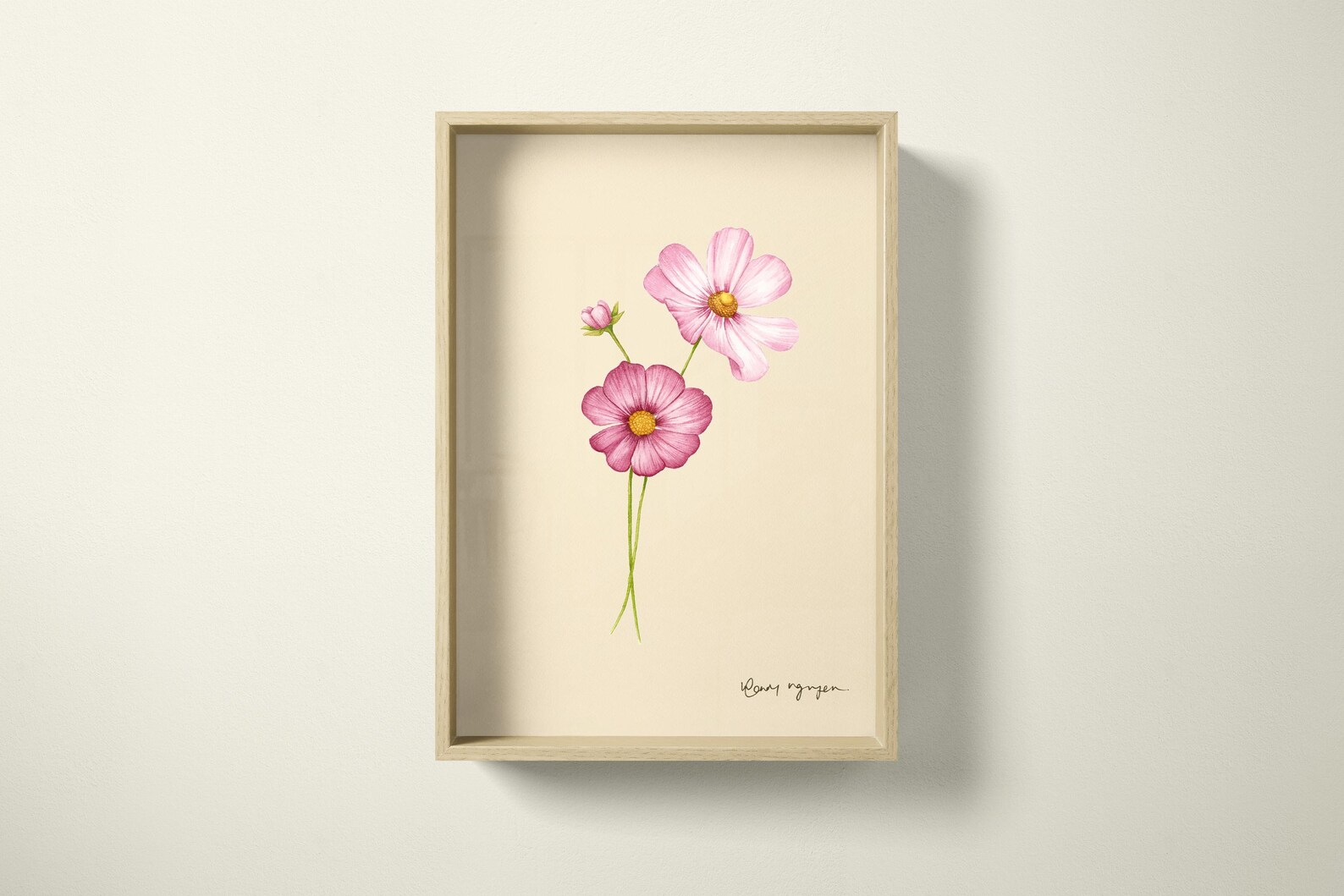 Cosmos Beige Background - Botanical Watercolor Artwork - Floral ...