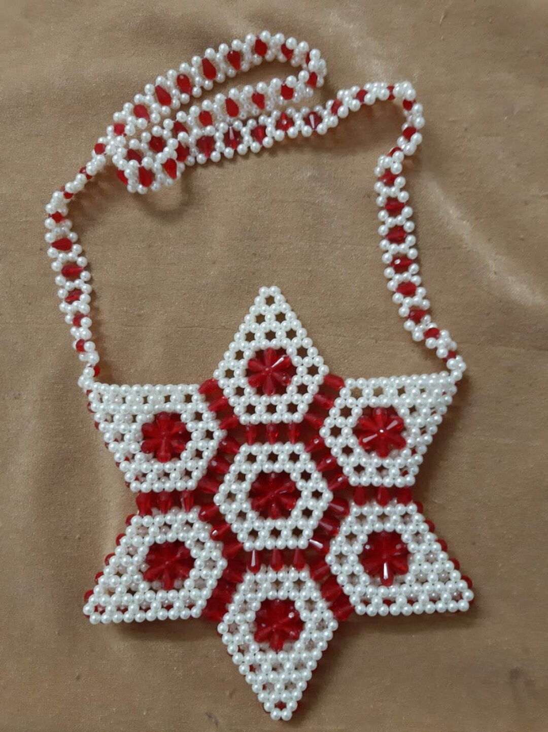 Hand Made Star Shape Red and White Beads Cross Body Bag,gift for Her - Etsy