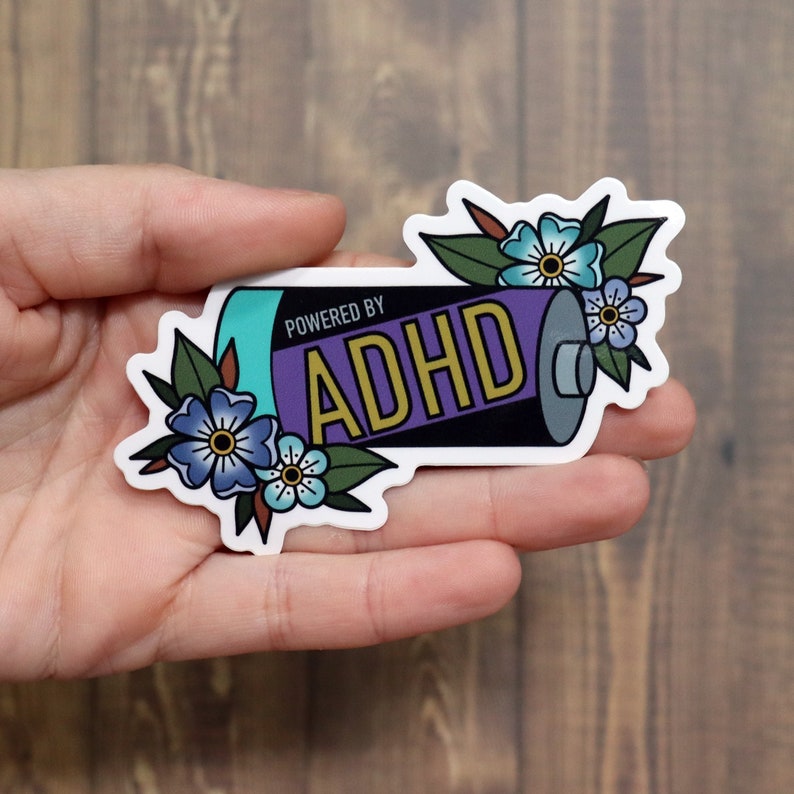 Powered by ADHD, Waterproof Vinyl Sticker, Mental Health, Handmade ...