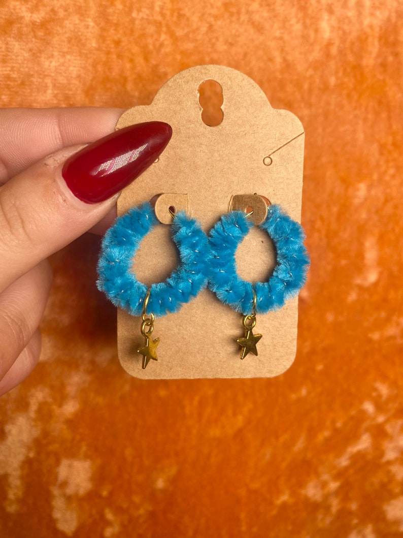 Fuzzy Star Hoop Earrings - Etsy