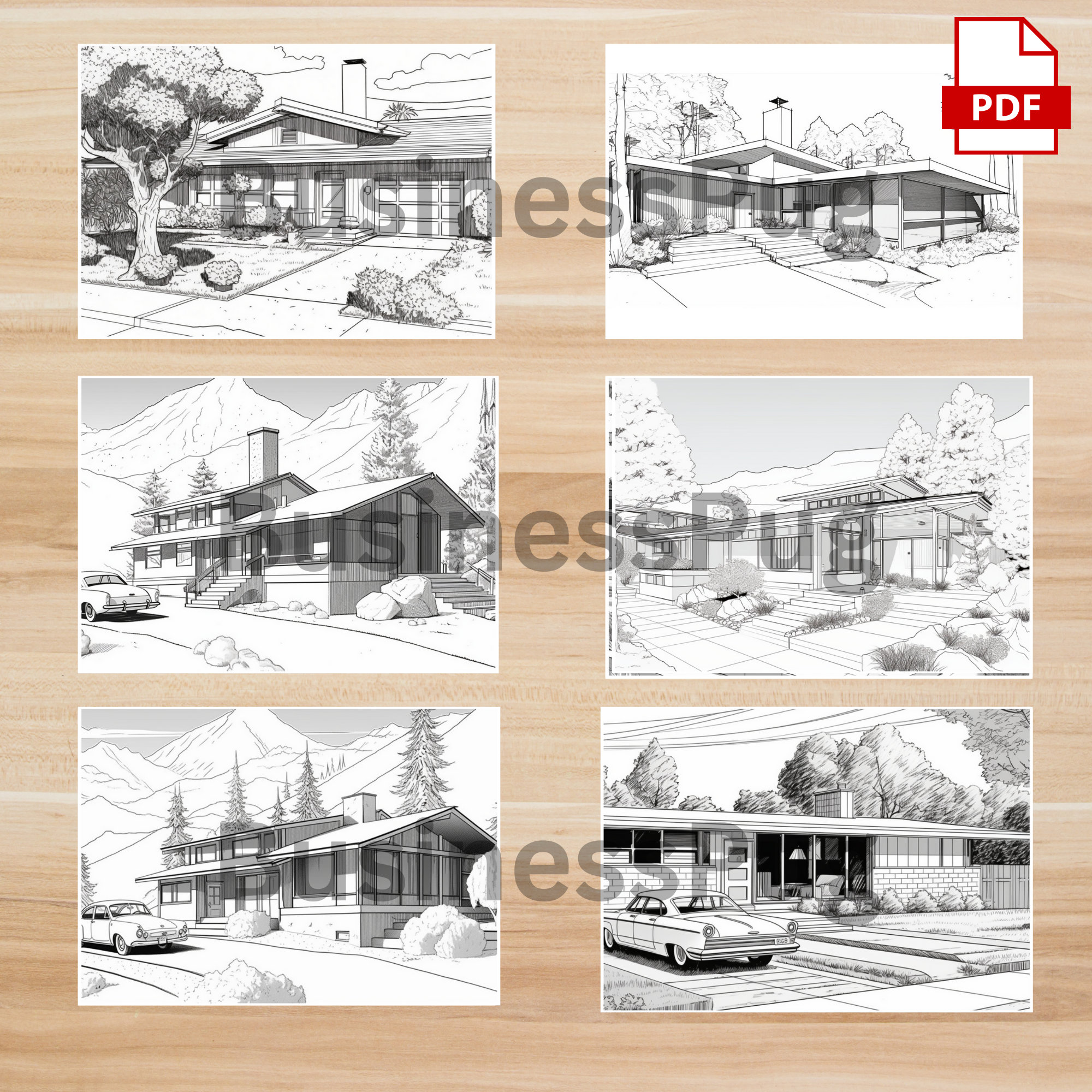 30 PRINTABLE Businesspug Coloring Book Pages of Mid Century Modern MCM ...