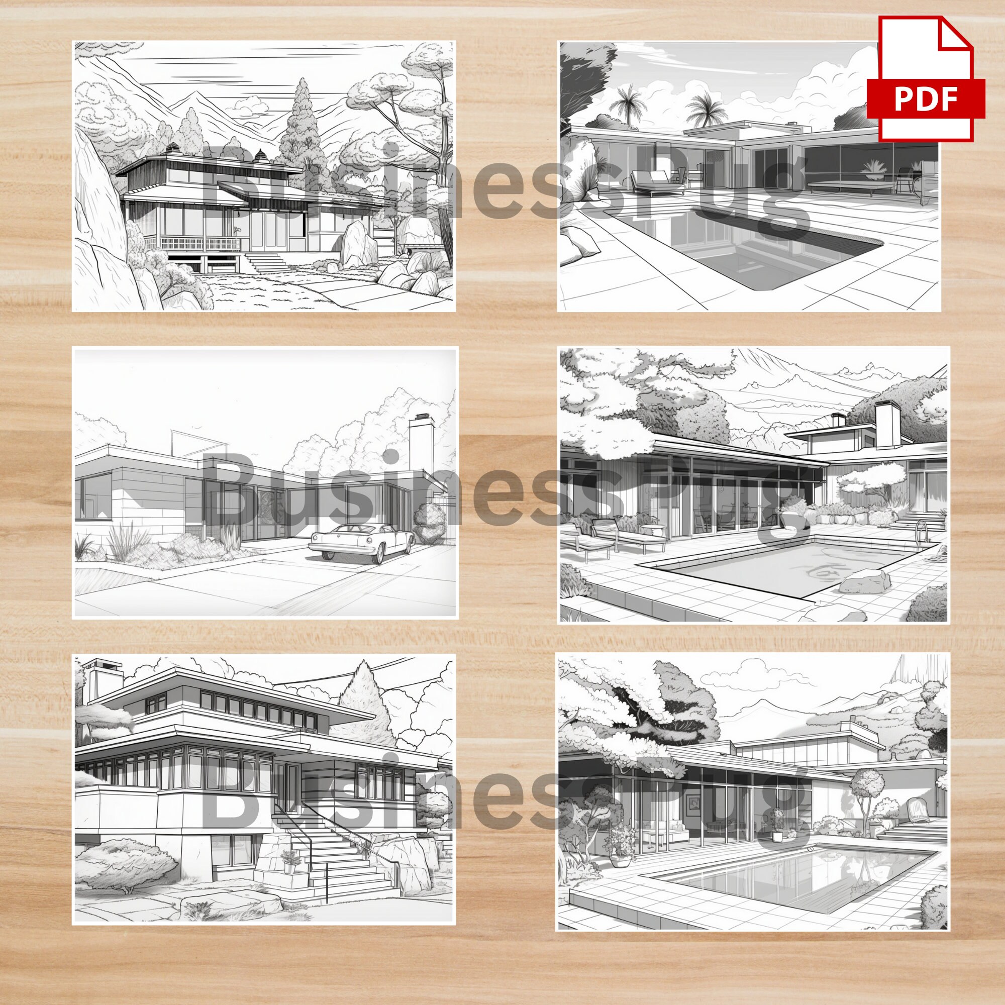 30 PRINTABLE Businesspug Coloring Book Pages of Mid Century Modern MCM ...