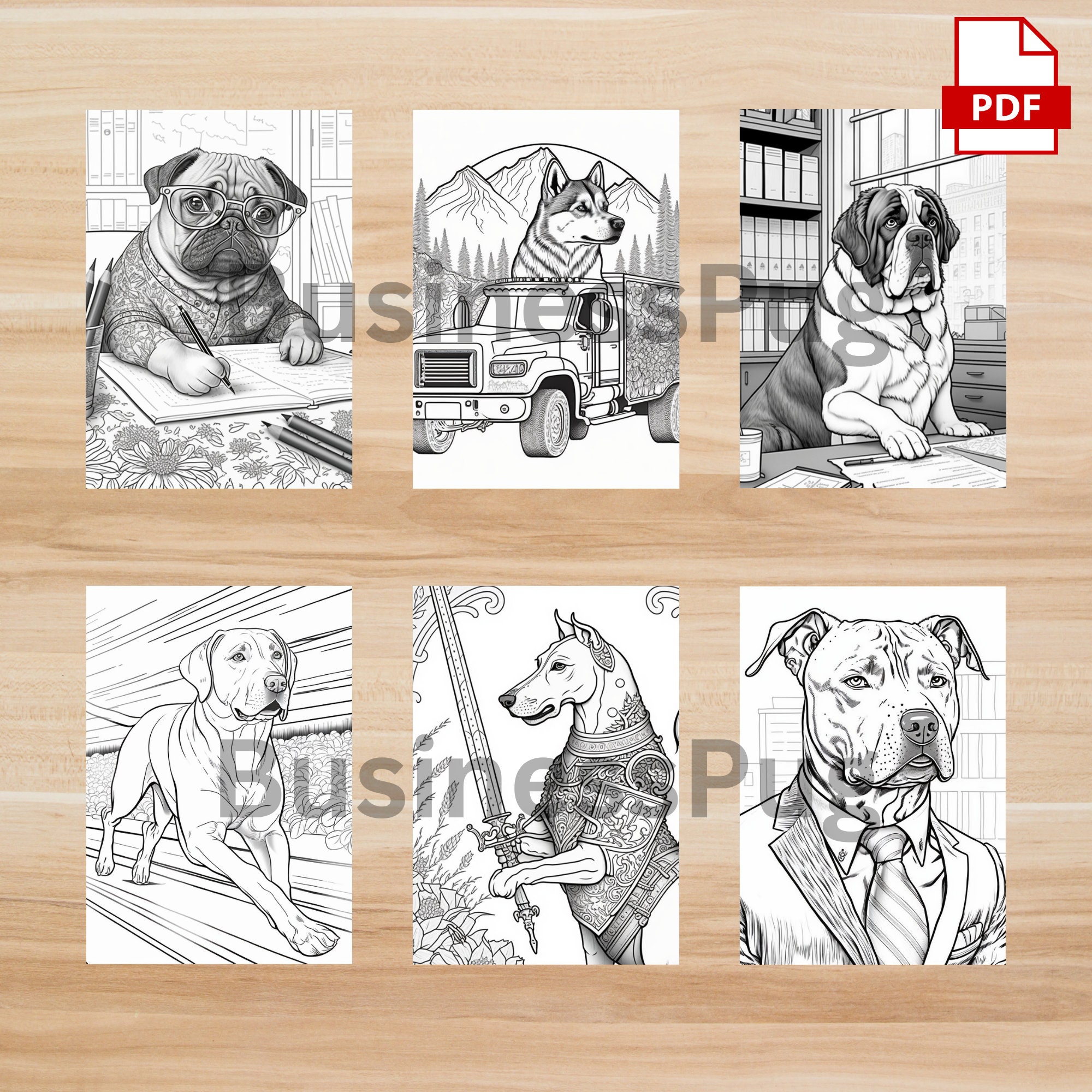 30 PRINTABLE Businesspug Coloring Pages of Dogs Doing Work | Printable ...
