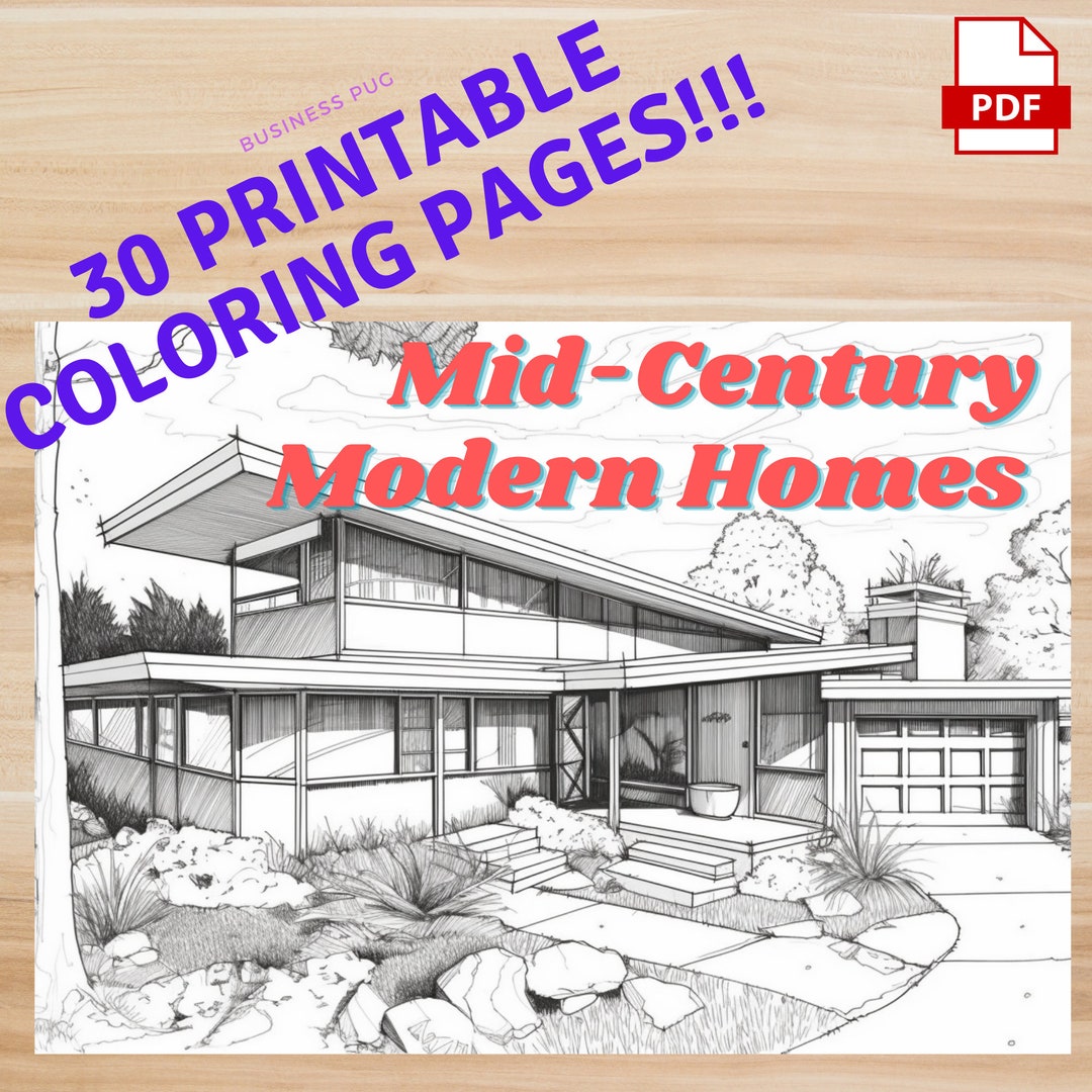 30 PRINTABLE Businesspug Coloring Book Pages of Mid Century Modern MCM ...