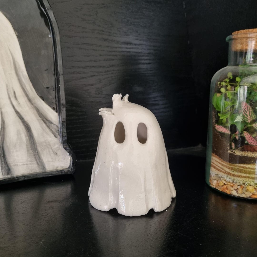 Large Porcelain Ceramic Plain White Ghost Boo With Hole Blown Out From ...