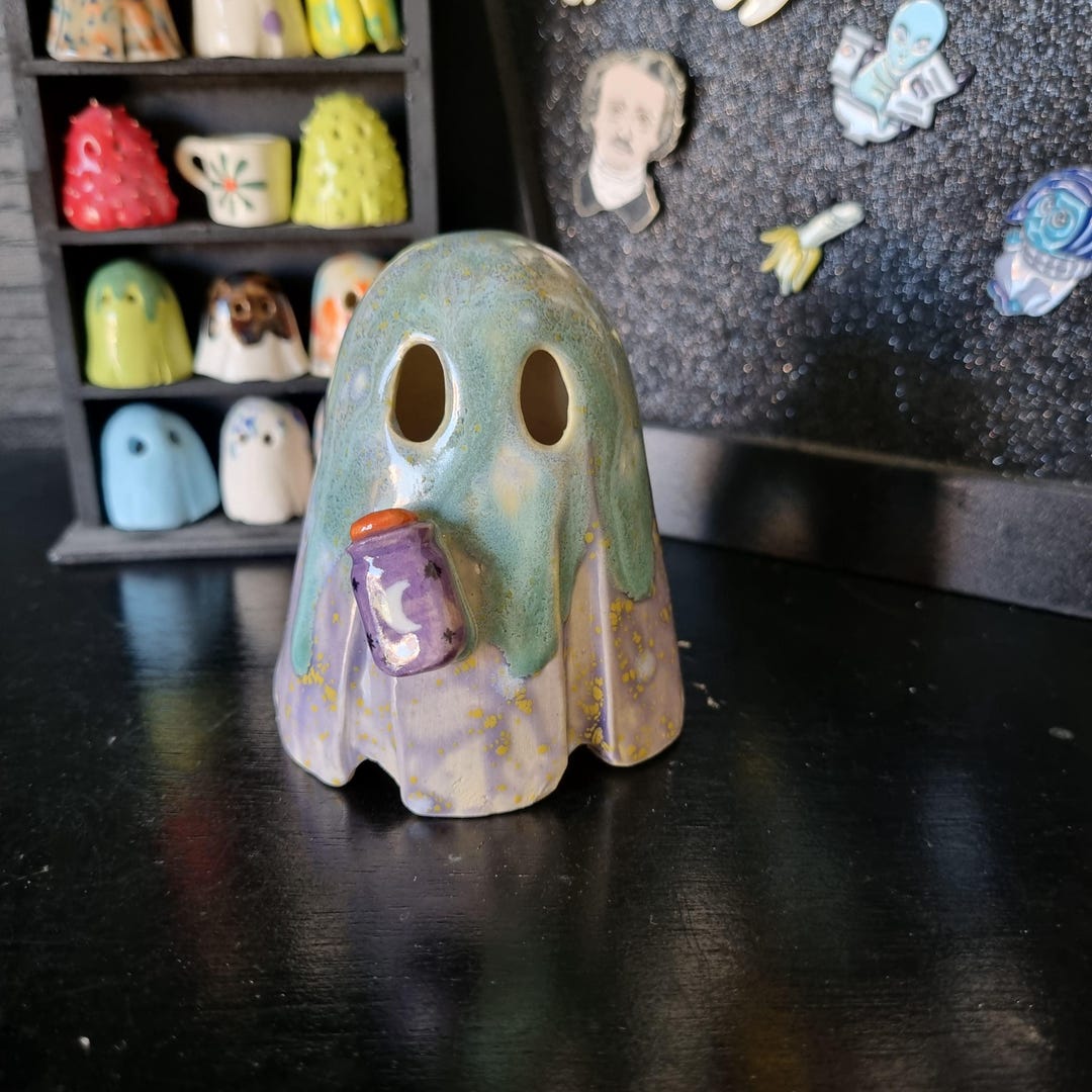3.25in Large Ceramic Sheet Ghost Boo With Potion Bottle and Spellcaster ...