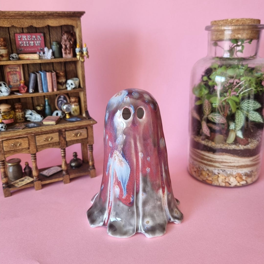 Large Cute Maroon Blue Black Dripping Glaze Ghost Boo Figurine The ...