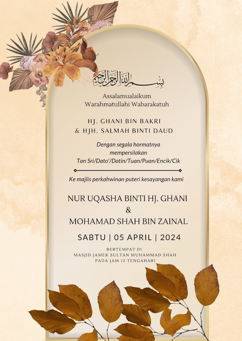 Malaysian Digital Wedding Invitations Template | Editable Template ...