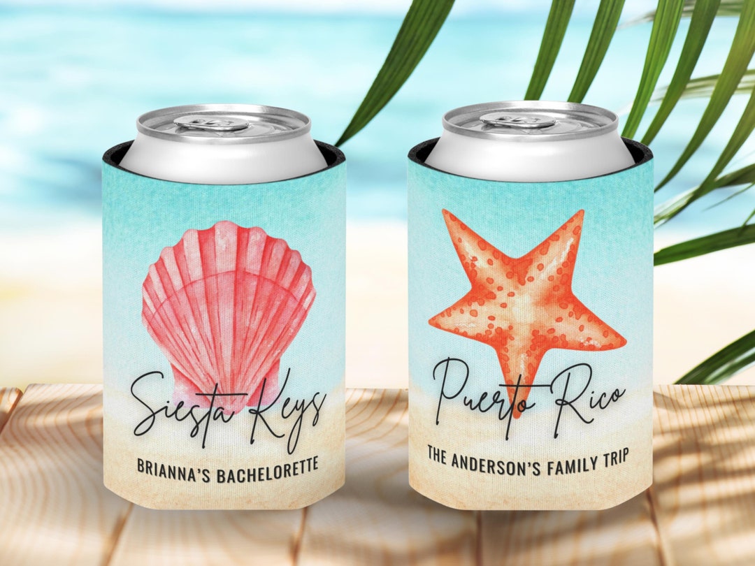 Seashell Can Coolers, Beach Wedding Favors, Personalized Can Holders ...