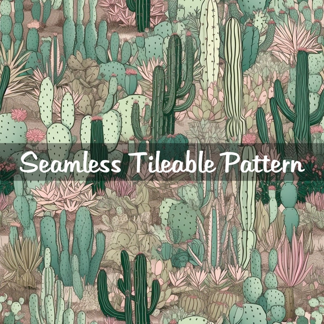 Western Cacti and Succulents Tileable Seamless Flower Pattern Repeating ...