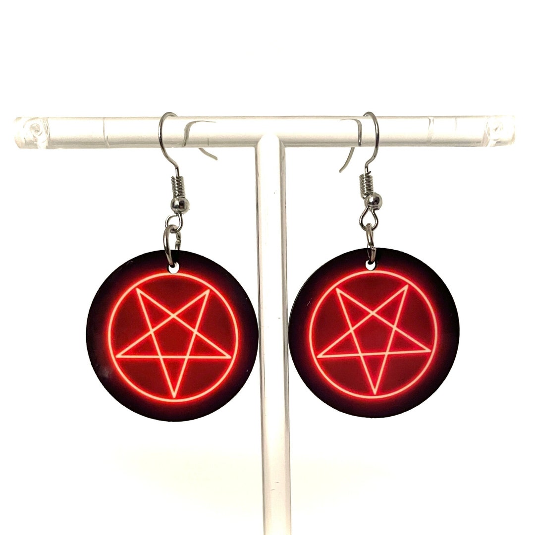 Inverted Pentagram Satanic Earrings Red Neon Look Gothic Jewelry Goth ...