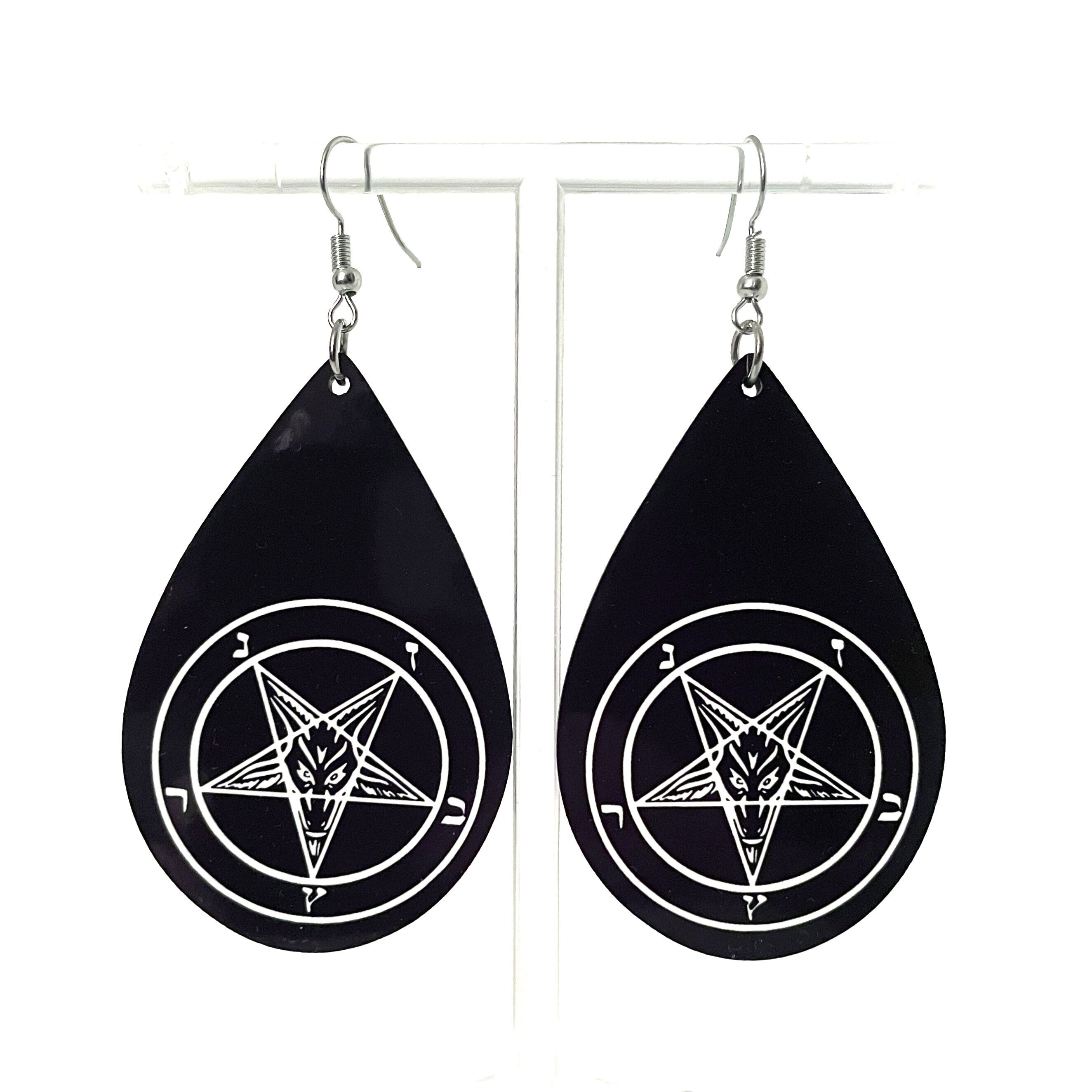 Baphomet Sigil Pentagram Satanic Earrings Gothic Jewelry Occult Witchy ...