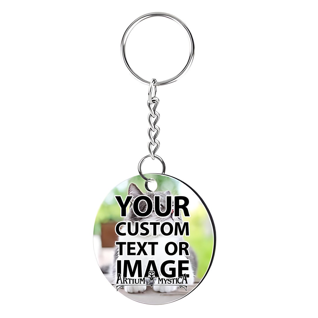 Custom Personalized Round Circle Keychain 2 Tag Gift Add Your Own Full ...