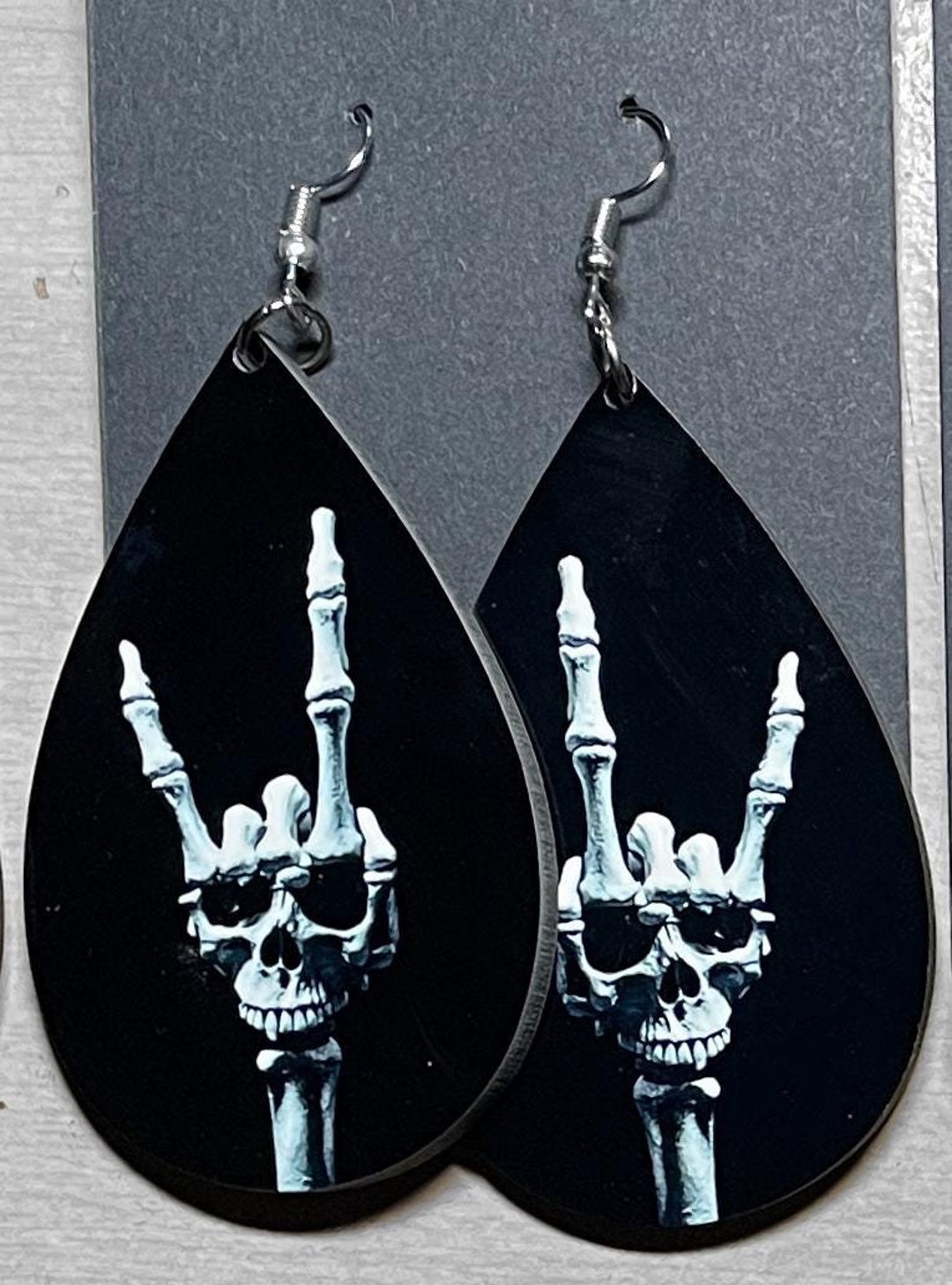 Heavy Metal Rock on Devil Horns Hand Sign Skull Earrings Goth Edgy ...