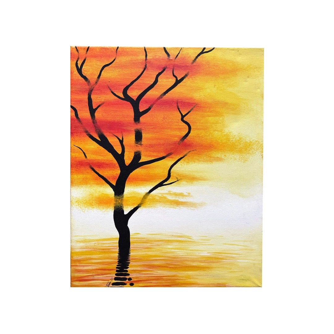Autumn Fire - Surrealist Tree Painting in Warm Tones Original Painting ...