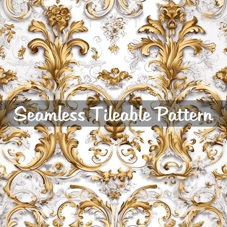 Elegant White & Gold Rococo Bridal Tileable Seamless Pattern Repeating ...